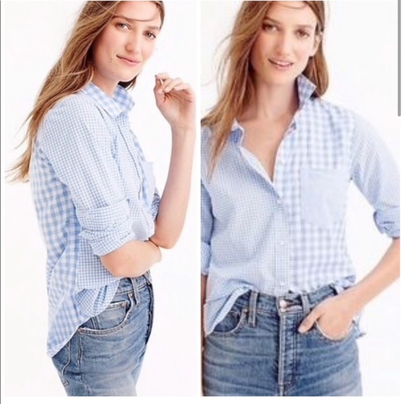 J. Crew | Tops | J Crew Blue White Checkered Plaid Button Down Boy Shirt | Poshmark